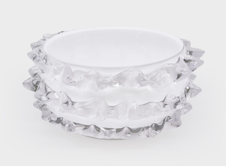 10″ Dia. – Glass Bowl White w/Clear Thorn Design – Tizo Designs